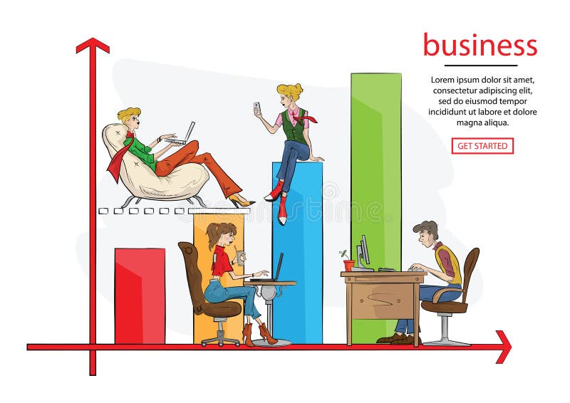 Business Graph Growth Concept Vector Illustration of Professional ...