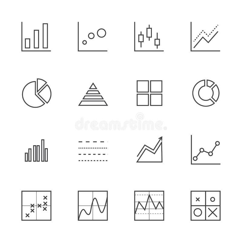 Business Graph Icon Set, Thin Line Icons Stock Vector - Illustration of ...