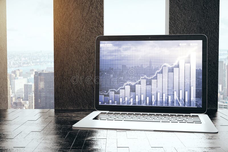 Business Graph on Laptop Screen Stock Illustration - Illustration of ...
