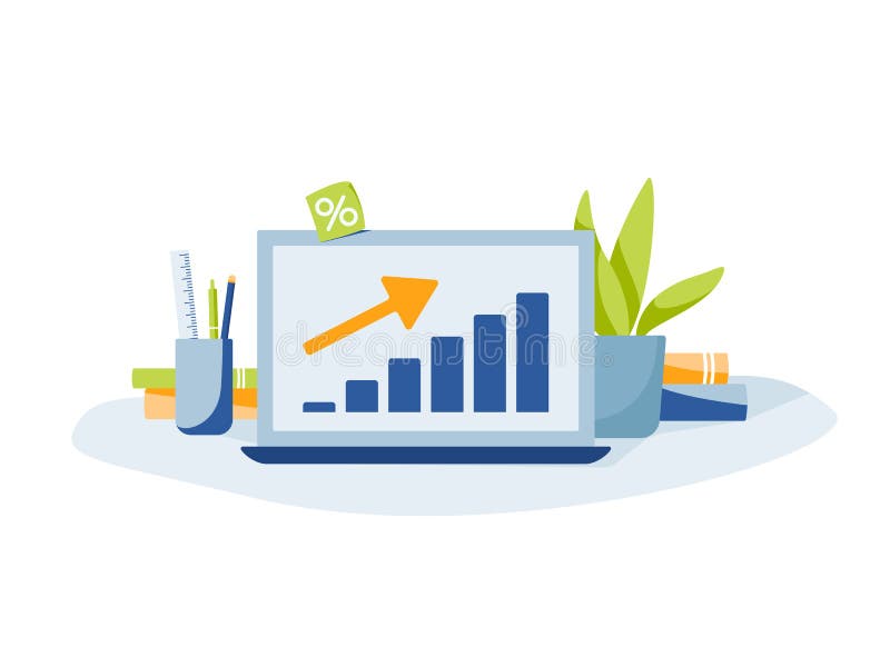 Business Graph. Laptop with Graph and Up Arrow Stock Vector ...
