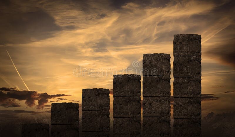 Business Graph Made by Rock Blocks Build with Stairs at Sunset. Growth ...