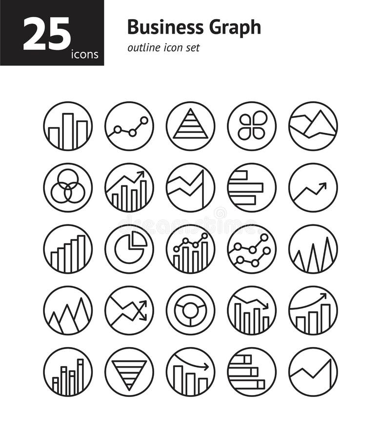 Business Graph Outline Icon Set. Stock Vector - Illustration of icon ...