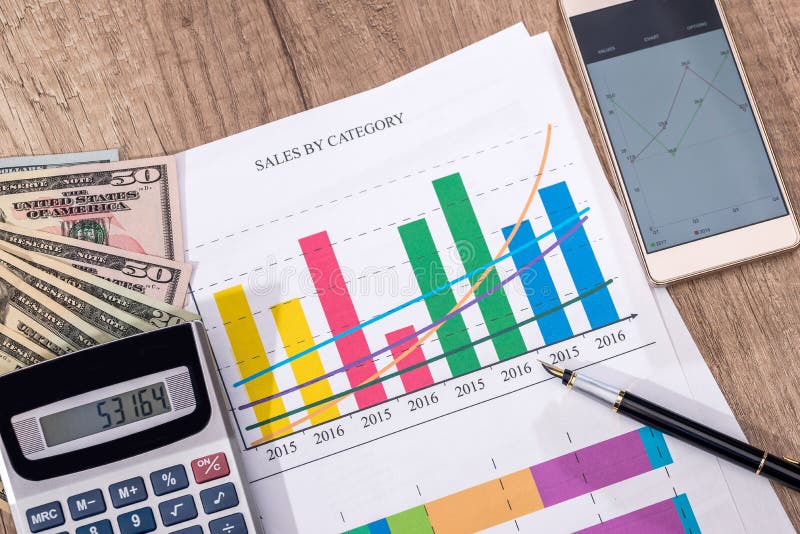 Business graph with phone stock image. Image of closeup - 107570445