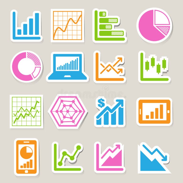 Business Graph Sticker Icon Set Stock Vector - Illustration of ...