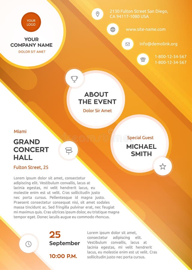 Business Graphics Brochures. Template, Flyers and Prints, Orange ...