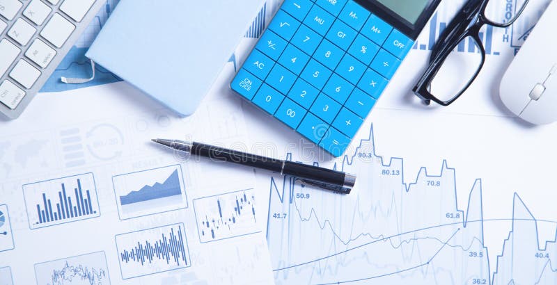Business Graphs, Computer Keyboard, Pen, Eyeglasses. Business. Analysis ...