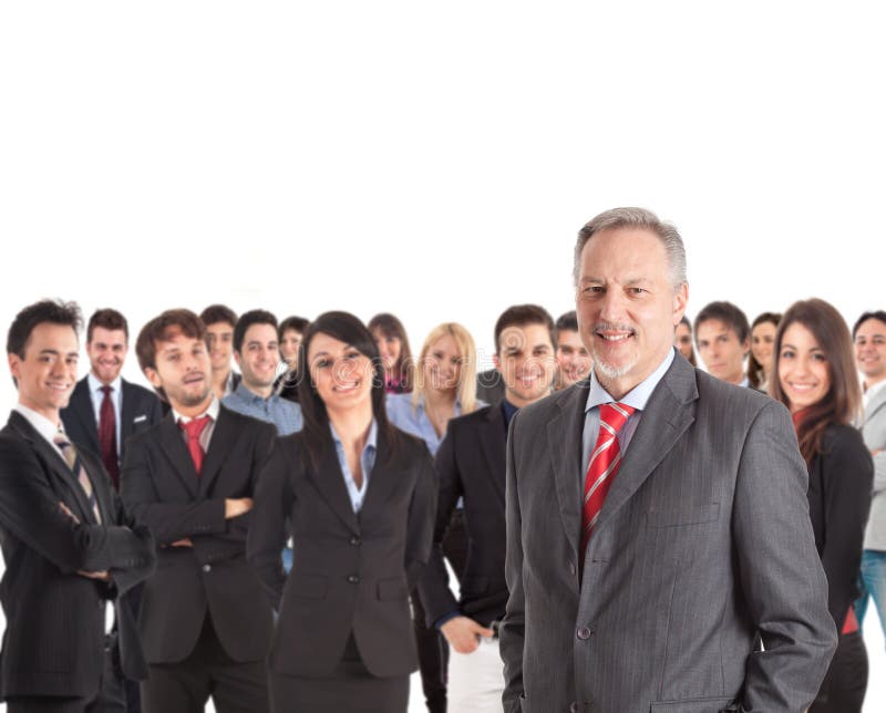Business Group in a Row. Leader with Open Hand Stock Image - Image of ...