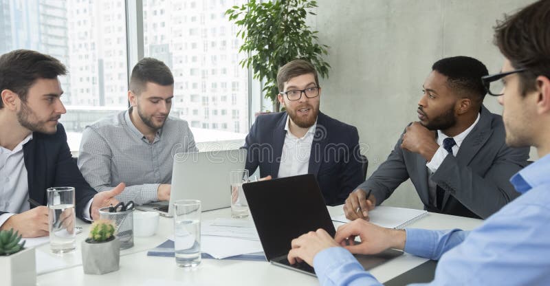 Business Group Having Morning Briefing in Office Stock Photo - Image of ...