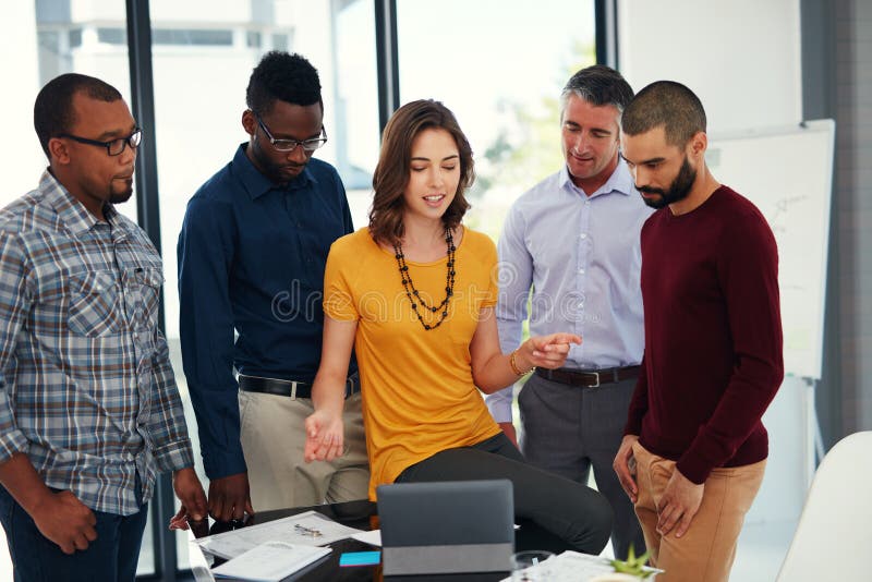 Business, Group and Meeting with Tablet in Office for Web Designer ...