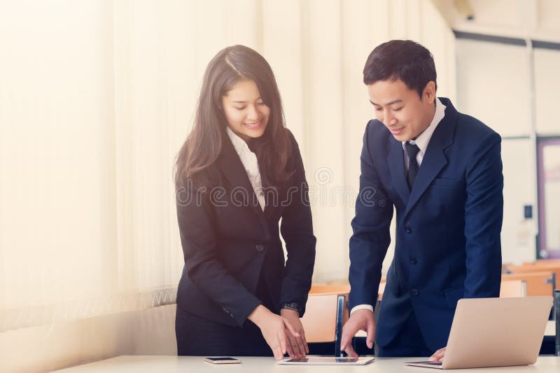 Business Group Meeting Using Commercial Technology Device Stock Image ...
