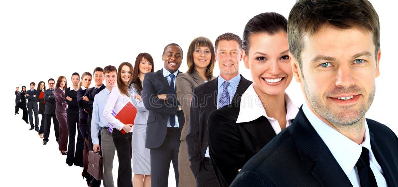 Business Group in a Row. Leader with Open Hand Stock Image - Image of ...