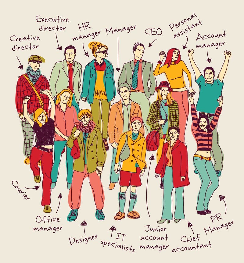 Business Group Team with Signed Posts Color Happy People. Stock Vector ...