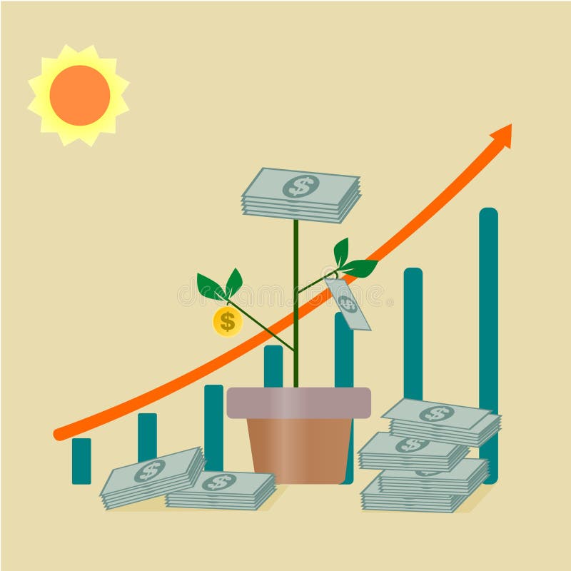 Business Grow Up a Gold Coin and Bank Note Tree Chart. Stock ...