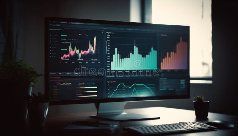 Business Growth Chart Illuminated by Backlit Computer Monitor and ...