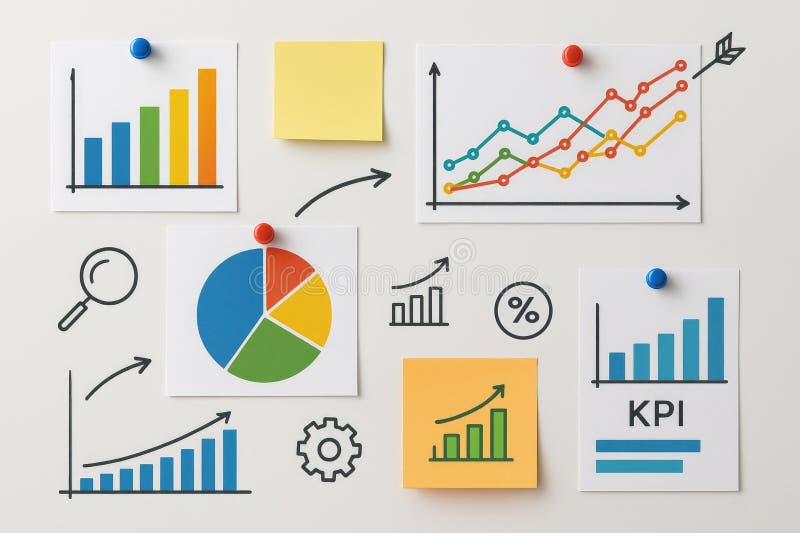 Business Growth Charts Data Analysis Kpi Strategy Stock Illustration ...