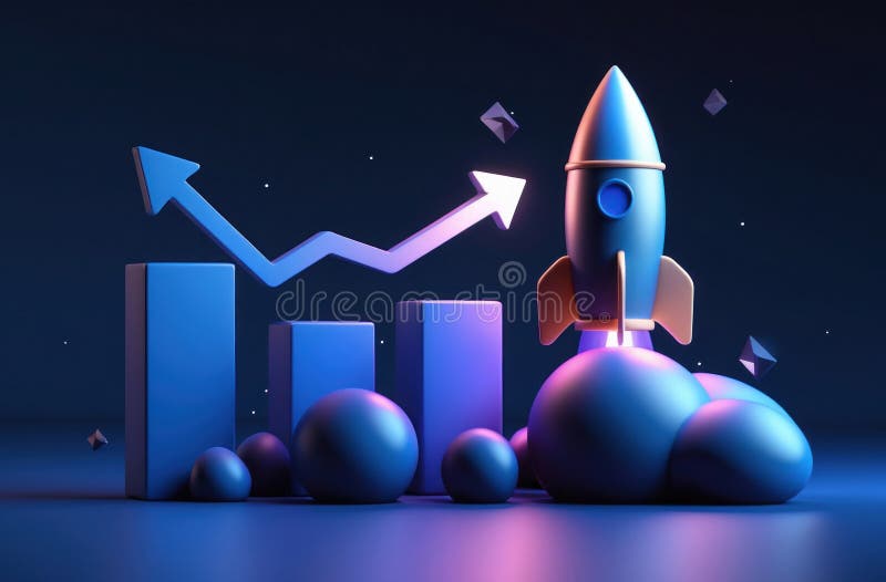 Business Growth Concept. Rocket Bar Chart, Innovation Success, Progress ...