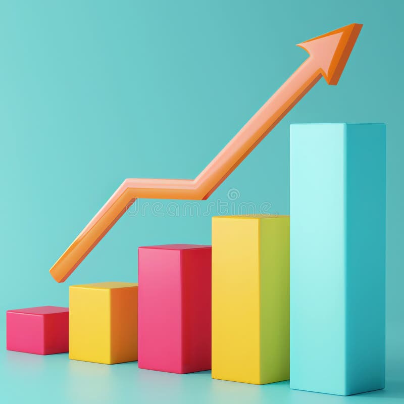 3d Glass Holographic Bar Chart, Graph or Diagram Render Icon. Rainbow ...
