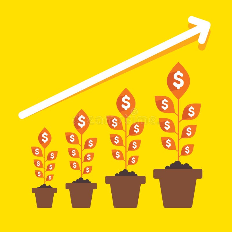 Idea Bulb Seed, Watering Can, Dollar Plant in Pot. Stock Vector ...