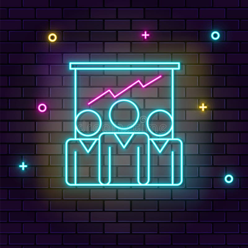 Business Growth, Graph, Multicolor Neon Icon on Dark Brick Wall Stock ...
