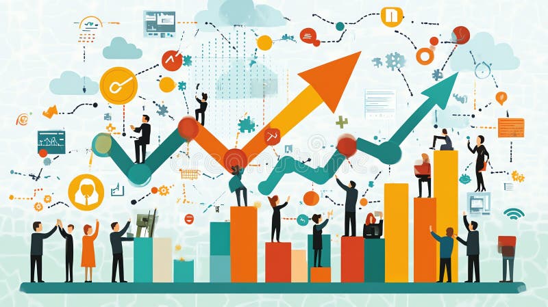 Business Growth Illustration: Teamwork, Data, and Progress Stock Image ...