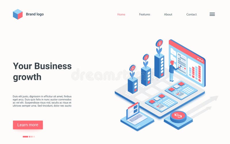 Business Growth Landing Page, Businessman Using Graphical Interface To ...