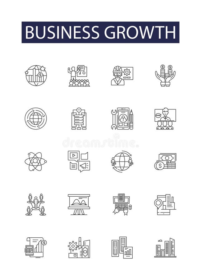 Business Growth Line Vector Icons and Signs. Profiting, Expanding ...