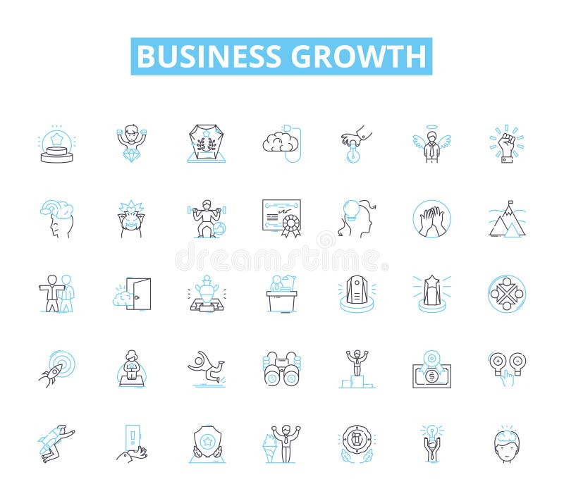 Business Growth Linear Icons Set. Expansion, Scalability, Development, Diversification ...
