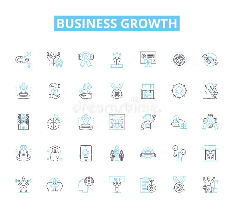 Business Growth Linear Icons Set. Expansion, Scalability, Development ...