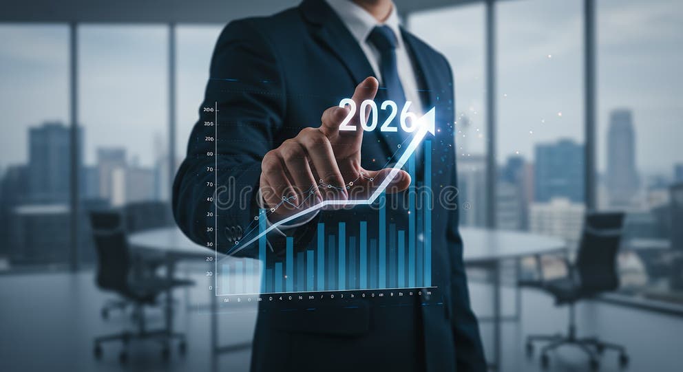 2026 Business Growth: Man Tapping Projected Chart, Future Success ...