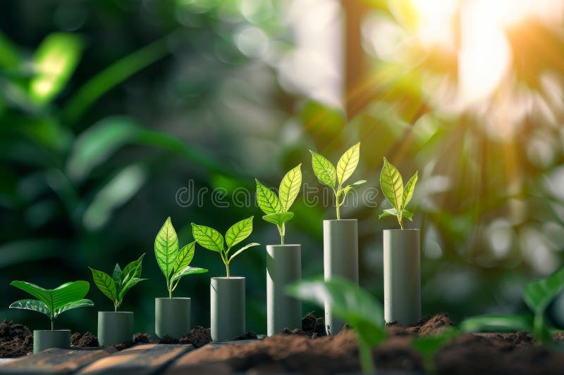 Business Growth with Plant and Rising Graph. Stock Illustration ...