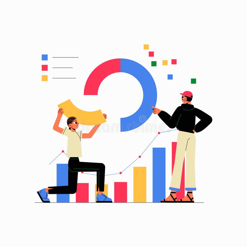 Business Growth Presentation with Two Male Characters Holding Data and ...