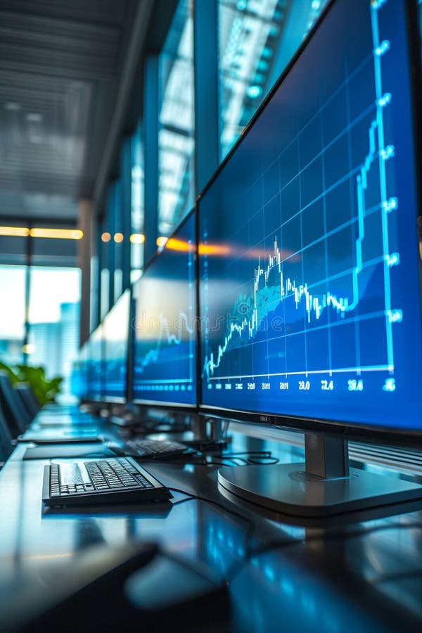 Business Growth Projections on Digital Screens in a Sleek Office Stock ...