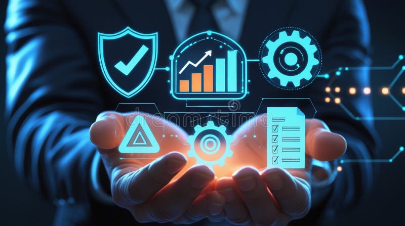 Business Growth and Risk Management with Digital Technology Stock Illustration - Illustration of ...