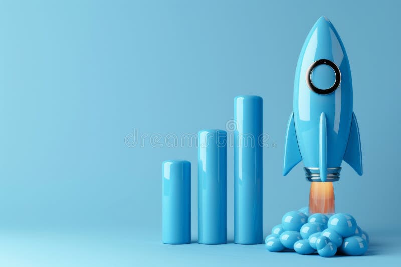 Business Growth and Startup Concept. Rocket and Financial Chart on Blue ...