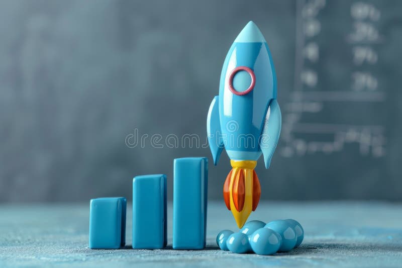 Business Growth and Startup Concept. Rocket and Financial Chart on Blue ...