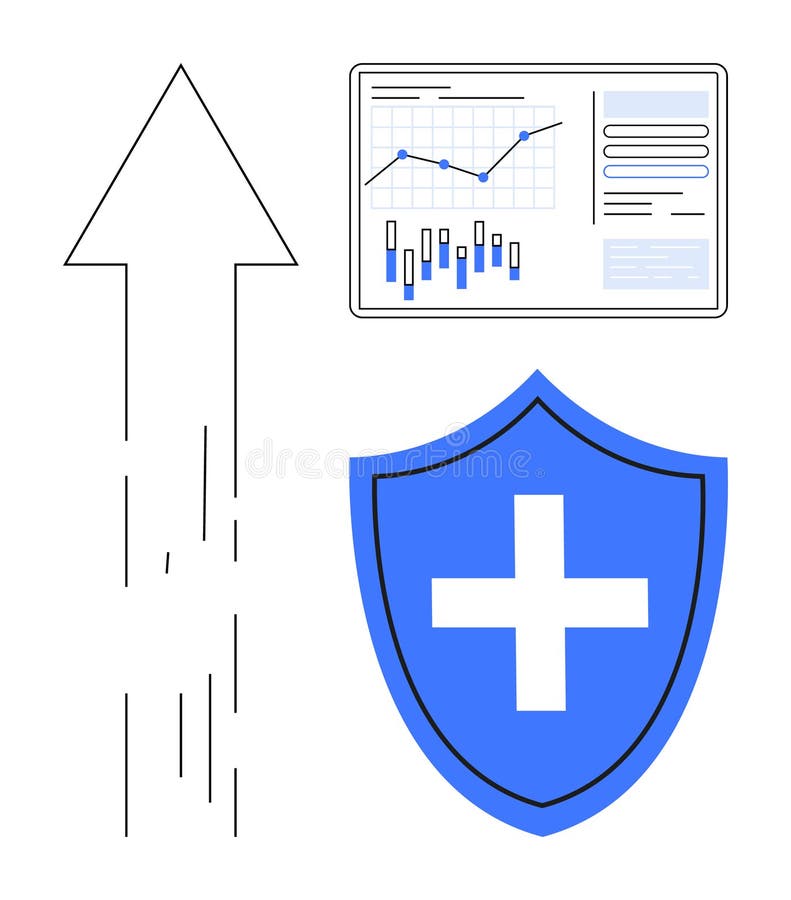 Business Growth with Statistical Analysis Bar Chart and Security Shield ...