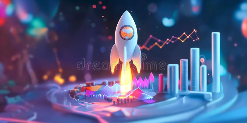Business Growth Strategy in 3D: Rocket Launch Visualizing ...