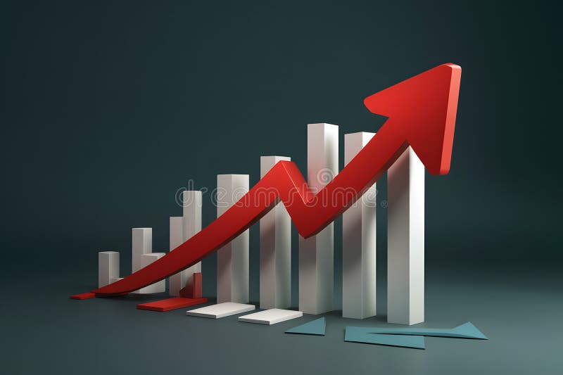 Business Growth Visualization 3D Red Arrow Chart Illustrates Progress ...