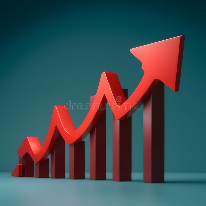 Business Growth Visualization 3D Red Arrow Chart Illustrates Progress ...