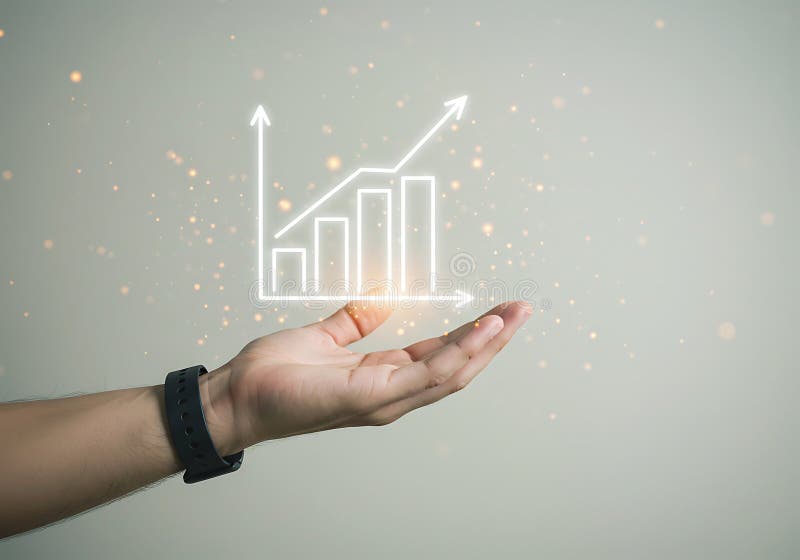 Business Growth Visualization with Glowing Chart in Human Hand Stock ...