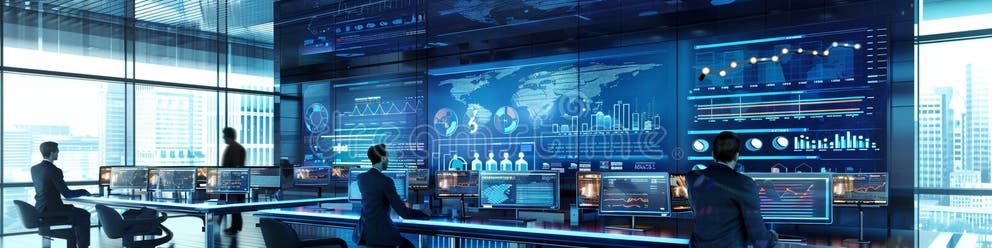 Business Growth Visuals on Digital Screens in an Advanced Workspace ...