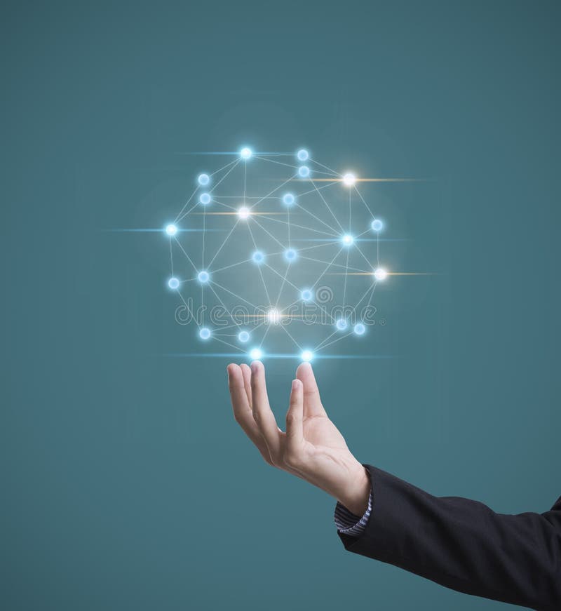 Business Hand with Application Icons Interface and Globe Network Stock ...