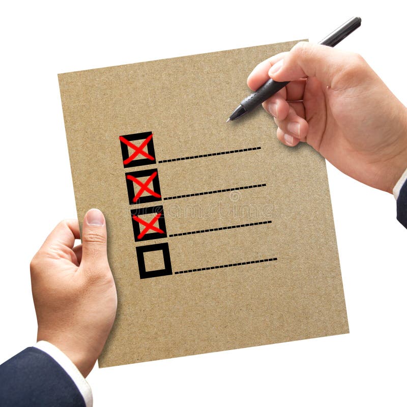 Business Hand with Check Boxes on Paper Concept Stock Photo - Image of ...