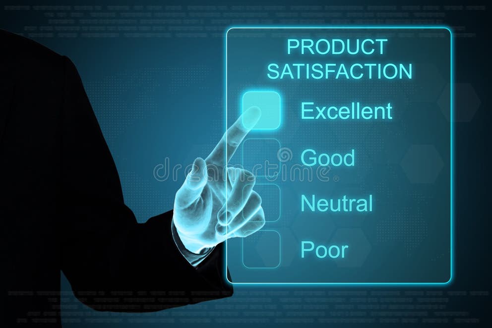 Business Hand Clicking Product Satisfaction on Touch Screen Stock Photo ...