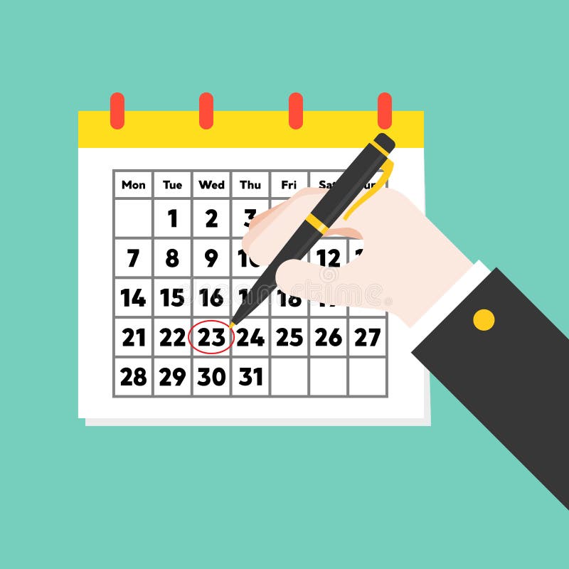 Business Hand Drawing Circle on Calendar Date, Flat Design Stock Vector ...