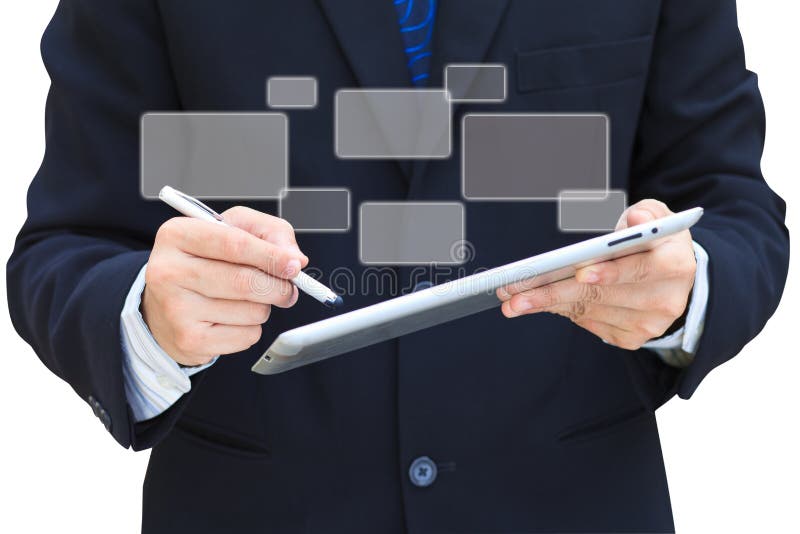Business Hand Hold Touch Screen Tablet Computer Stock Photo - Image of ...