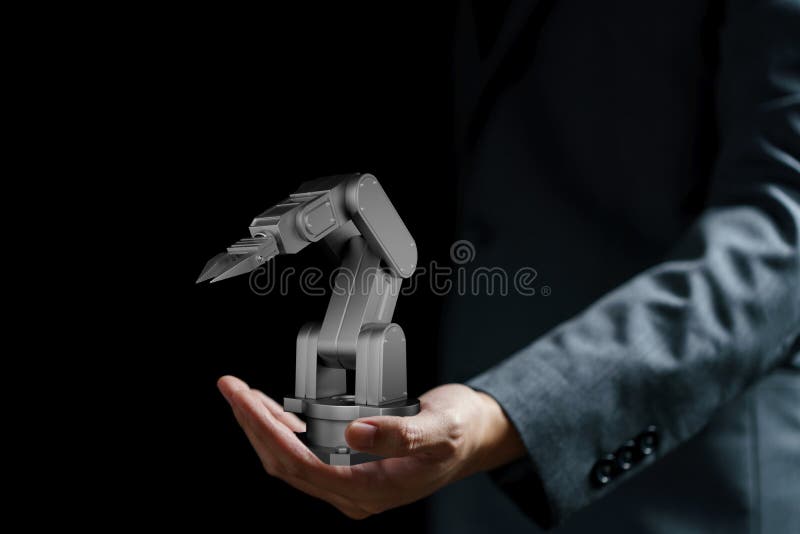 Business Hand Holding a Robot Arm, Intelligence and Machine Concept. 3d ...