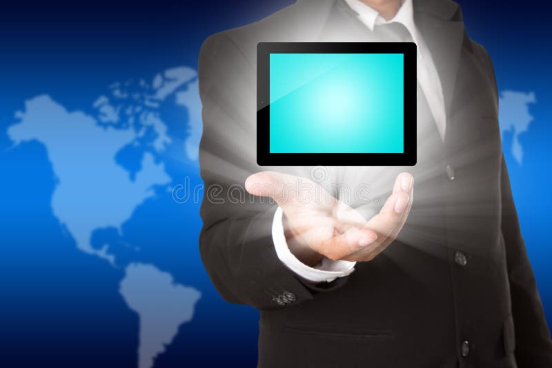 Business Hand Holding a Tablet Touch Screen Stock Photo - Image of ...
