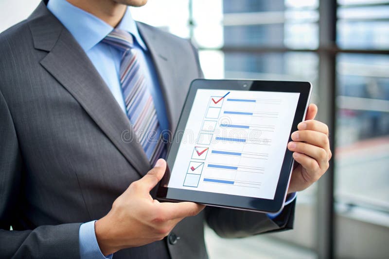 Business Hand Holding Technology Tablet with Checklist Stock ...