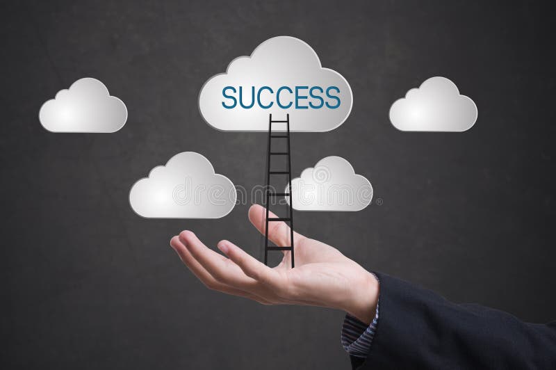 Business Hand with Ladder Conquer Success on Cloud. Stock Image - Image ...